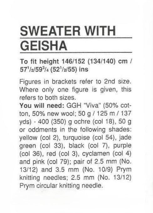 Girl's Knitted Sweater Pattern, Geisha Design | ChicVintagePatterns