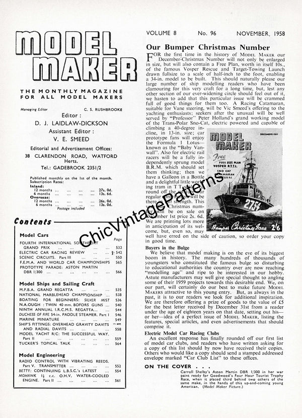Vintage Model Maker Magazine, November 1958, PDF | ChicVintagePatterns