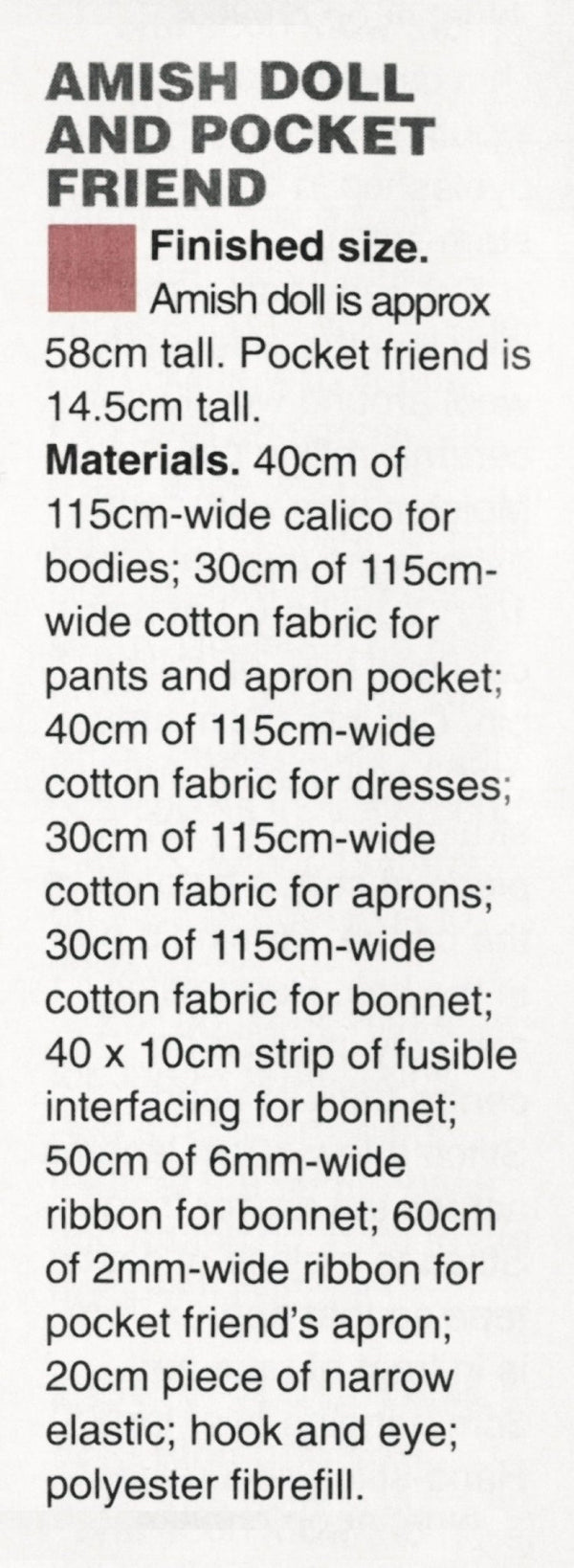 Amish Doll Sewing Pattern, Pocket Friend | ChicVintagePatterns