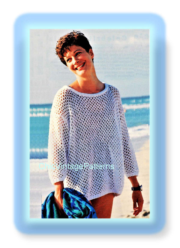 Knitted Ladies Mesh Top Pattern, Beach Top | ChicVintagePatterns