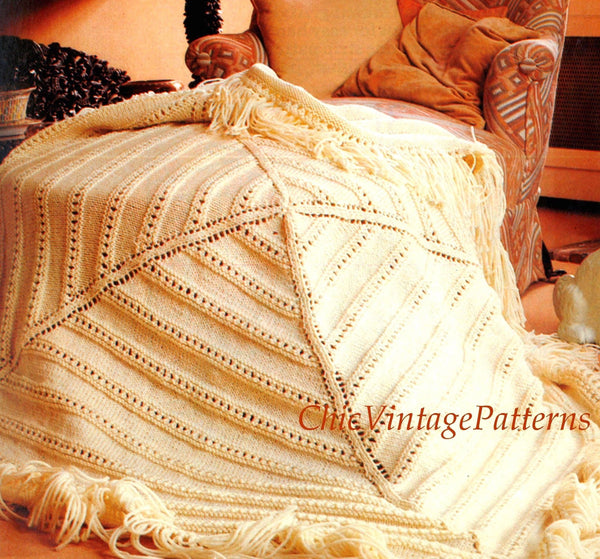 Knitted Afghan Rug Pattern, Geometric Afghan | ChicVintagePatterns