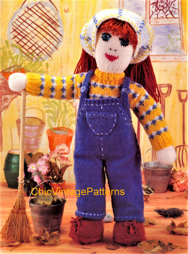 Gardener Doll Knitting Pattern, Soft Toy | ChicVintagePatterns