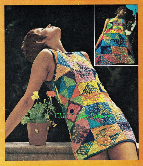 Knitted Patchwork Dress Pattern | ChicVintagePatterns