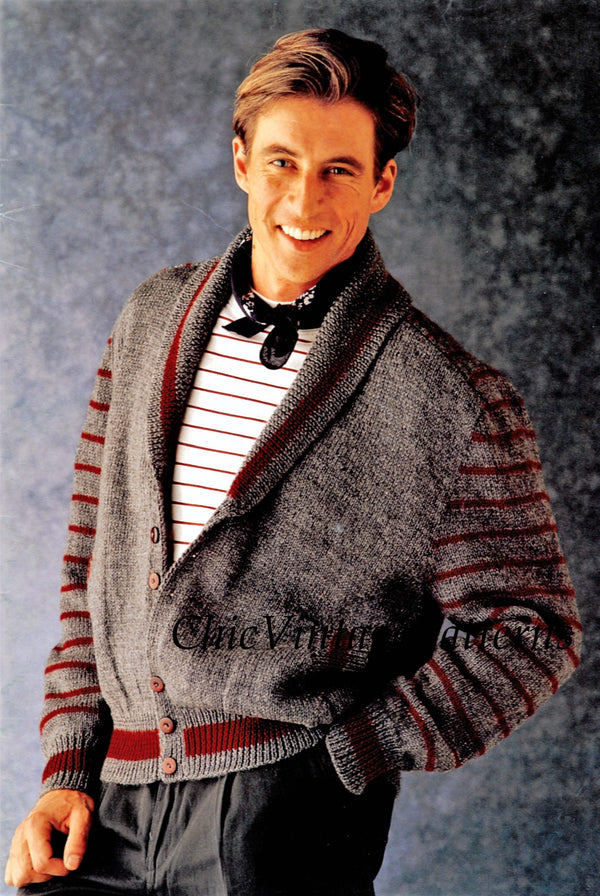 Men's Jacket Knitting Pattern, Generous Fit | ChicVintagePatterns
