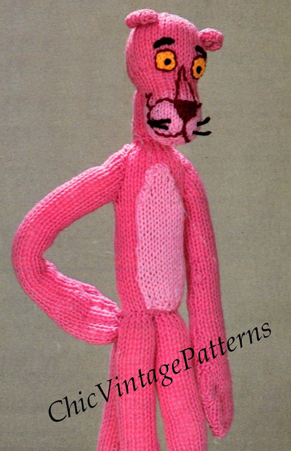 Pink Panther Knitting Pattern, Soft Toy | ChicVintagePatterns