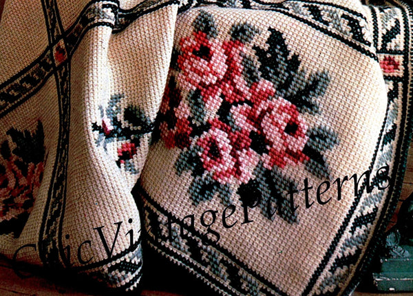 Afghan Rug Crochet and Cross Stitch Pattern | ChicVintagePatterns