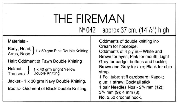Knitted Soft Toy Pattern, Fireman Sam Doll | ChicVintagePatterns