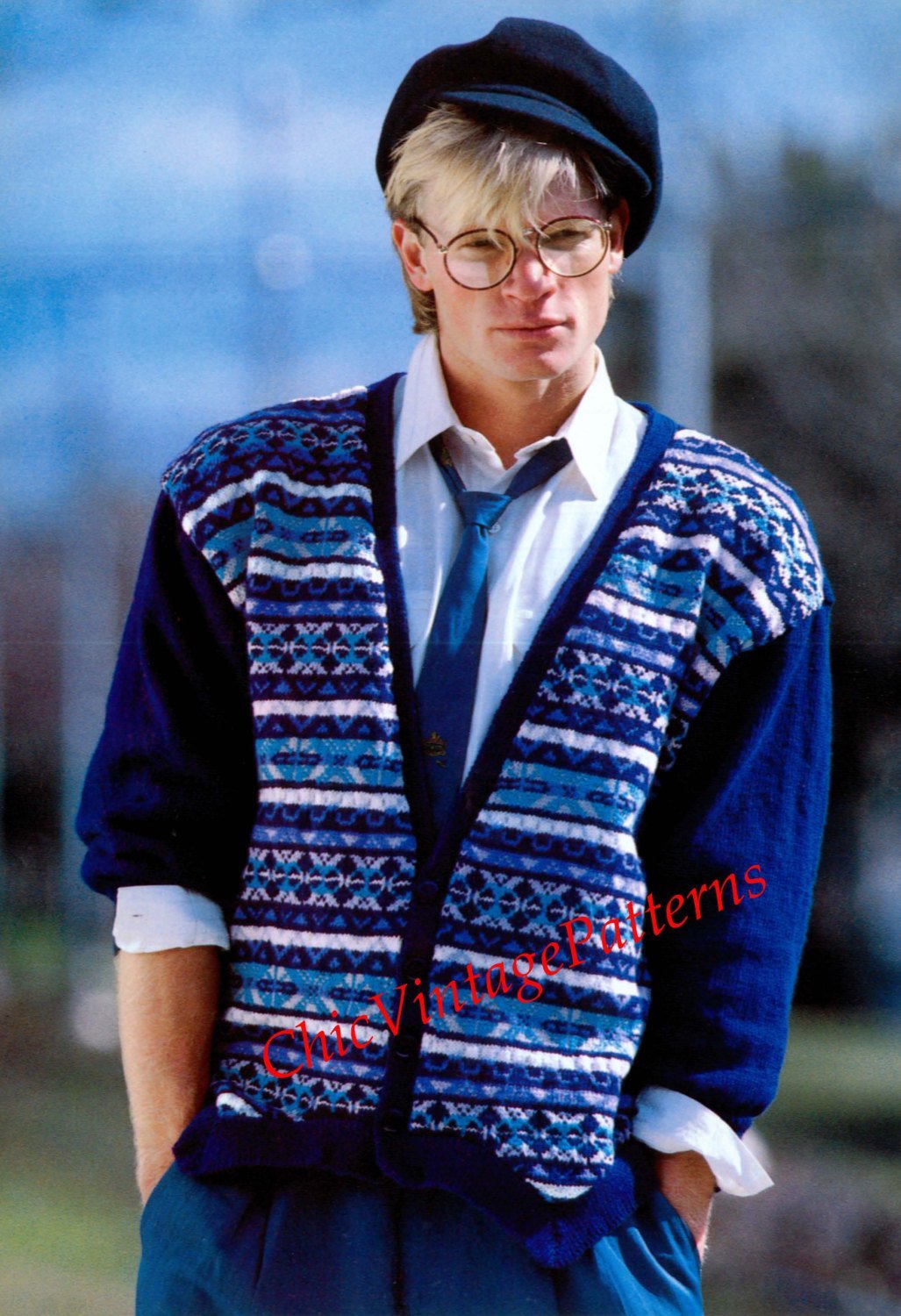 Knitted Men's Cardigan Pattern, Fair isle Jacket | ChicVintagePatterns