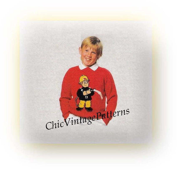 Fireman Sam Sweater Knitting Pattern | ChicVintagePatterns