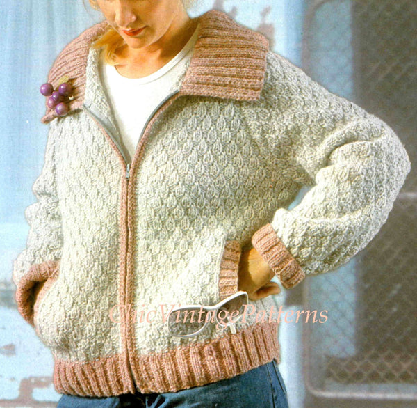 Ladies Knitted Sports Jacket Pattern | ChicVintagePatterns
