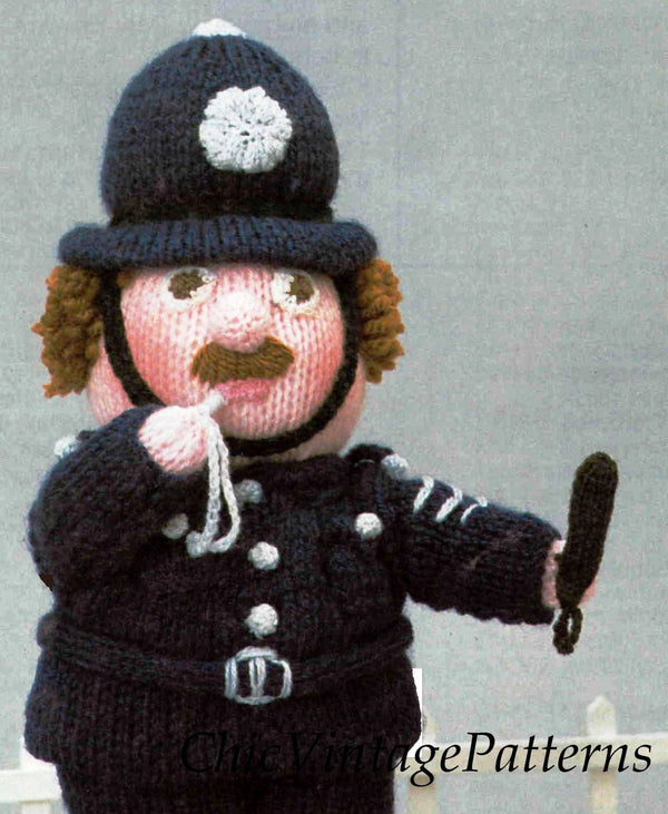 Knitted Policeman Pattern, Soft Toy | ChicVintagePatterns